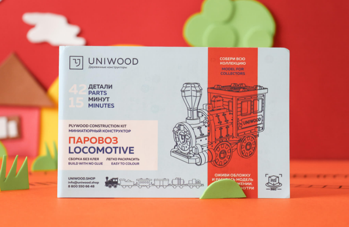 Миниатюрный деревянный конструктор Uniwood "Паровоз" Сборка без клея ...