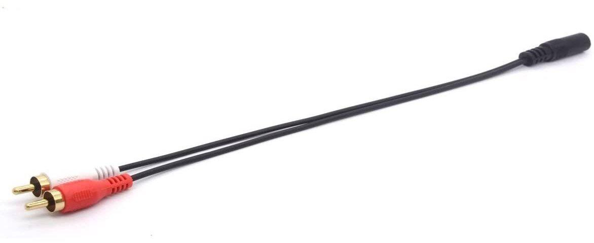 Кабель 2x RCA - jack 3.5mm (AUX), папа-мама, 0,4 метра, черный 555231 ...