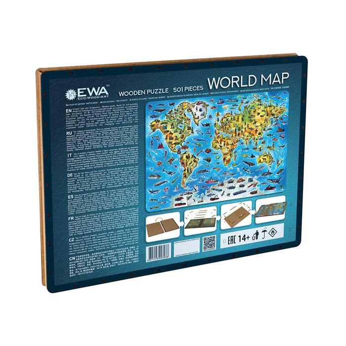 Карта Мира. Деревянный пазл EWA, 501 элемент